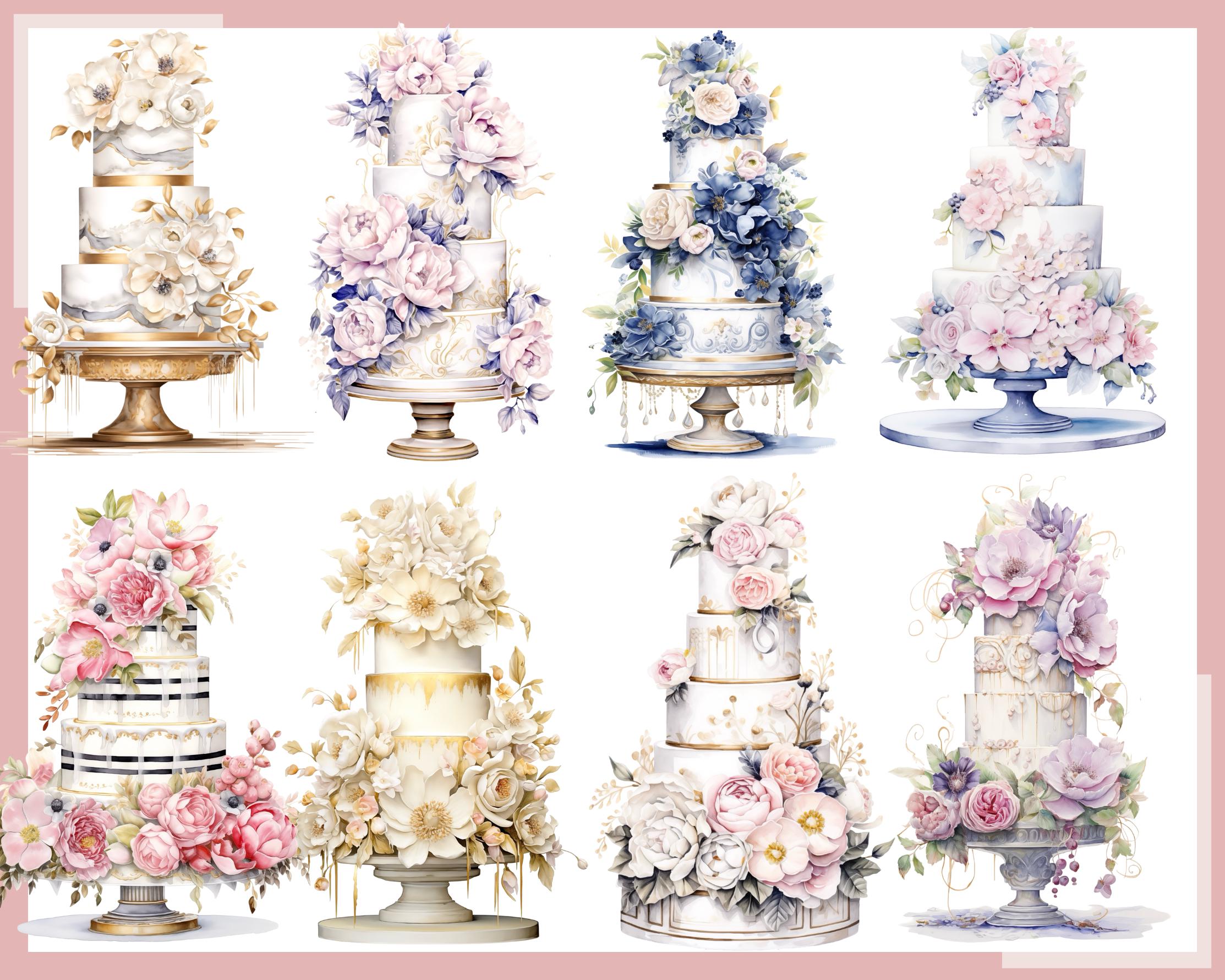 Watercolor Wedding Cake Clipart: 110 PNG Graphics (digital Download ...