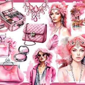 Pink Fashion Clipart: 100 Watercolor Graphics (PNG) - Etsy