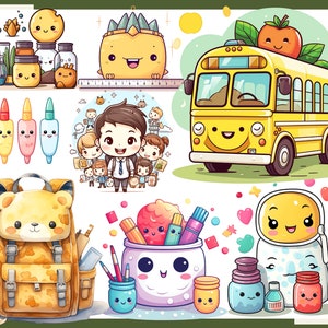 Kawaii School Supply Clipart: 110 Watercolor Graphics (PNG) - Etsy