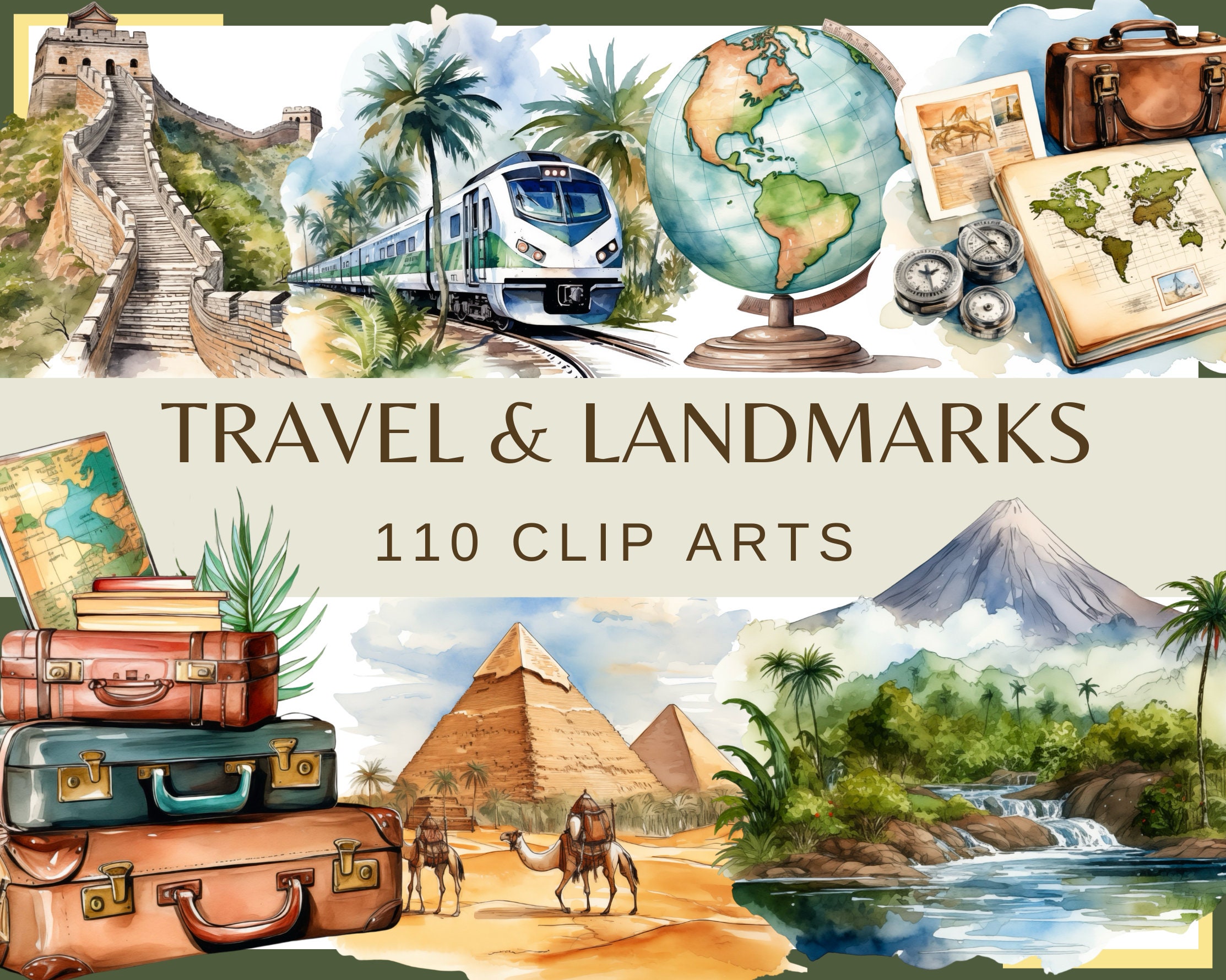 Travel Landmarks Clipart Bundle: World Monuments, Vacation Graphics ...