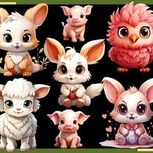 KAWAII FARM ANIMALS - 80 Clip Arts (300 Dpi, Cute Animals, Baby Animals ...