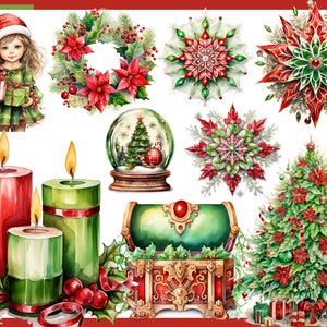 Red & Green Christmas Clip Art Bundle (110 PNG) - Etsy