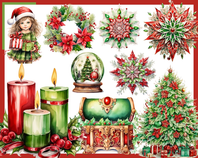 Red & Green Christmas Clip Art Bundle (110 PNG) - Etsy