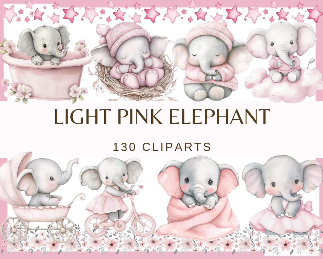 Pink Elephant Watercolor Clipart: 130 PNG Images (commercial Use) - Etsy