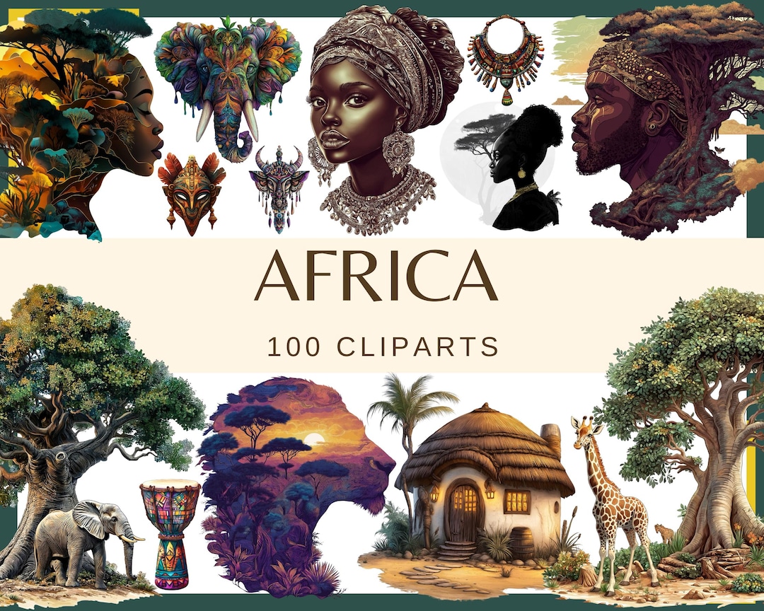 Africa Clip Art: 100 PNG, 300 DPI Kwanzaa, Animals, Culture (commercial ...