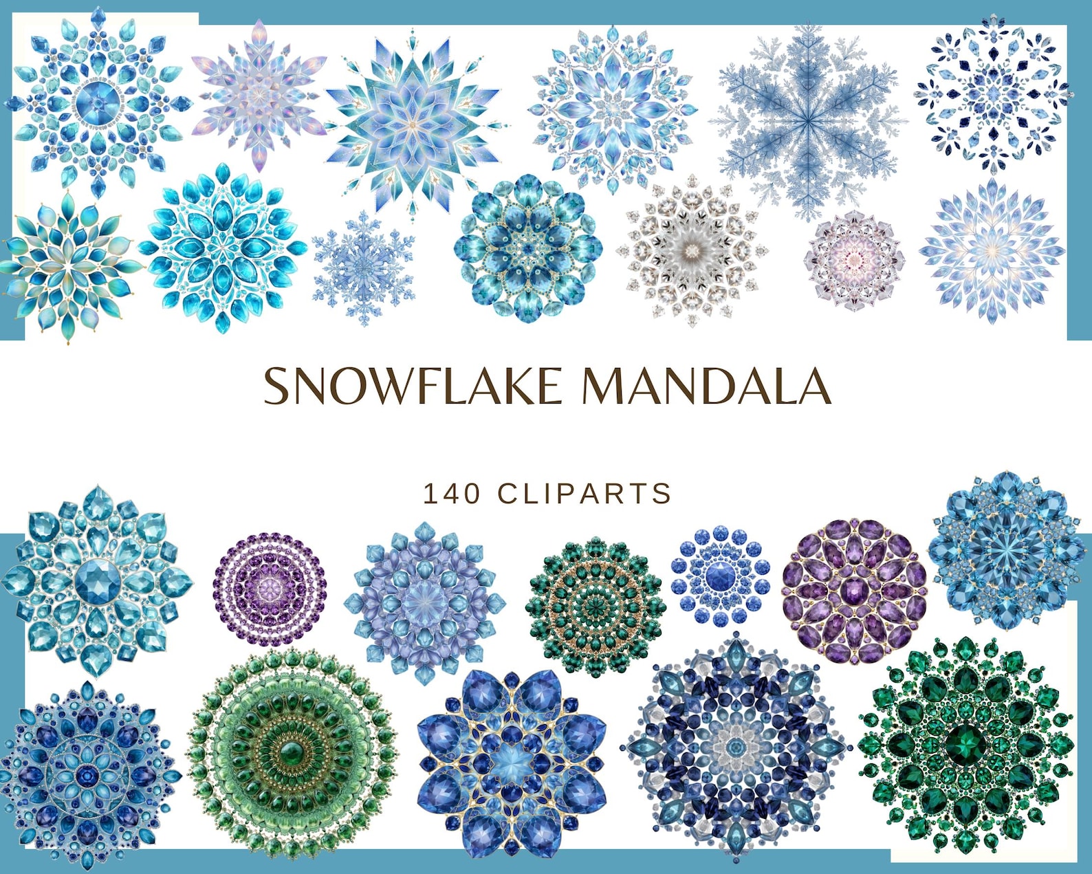 Snowflake Mandala Clipart: 140 PNG Winter Graphics, Christmas ...