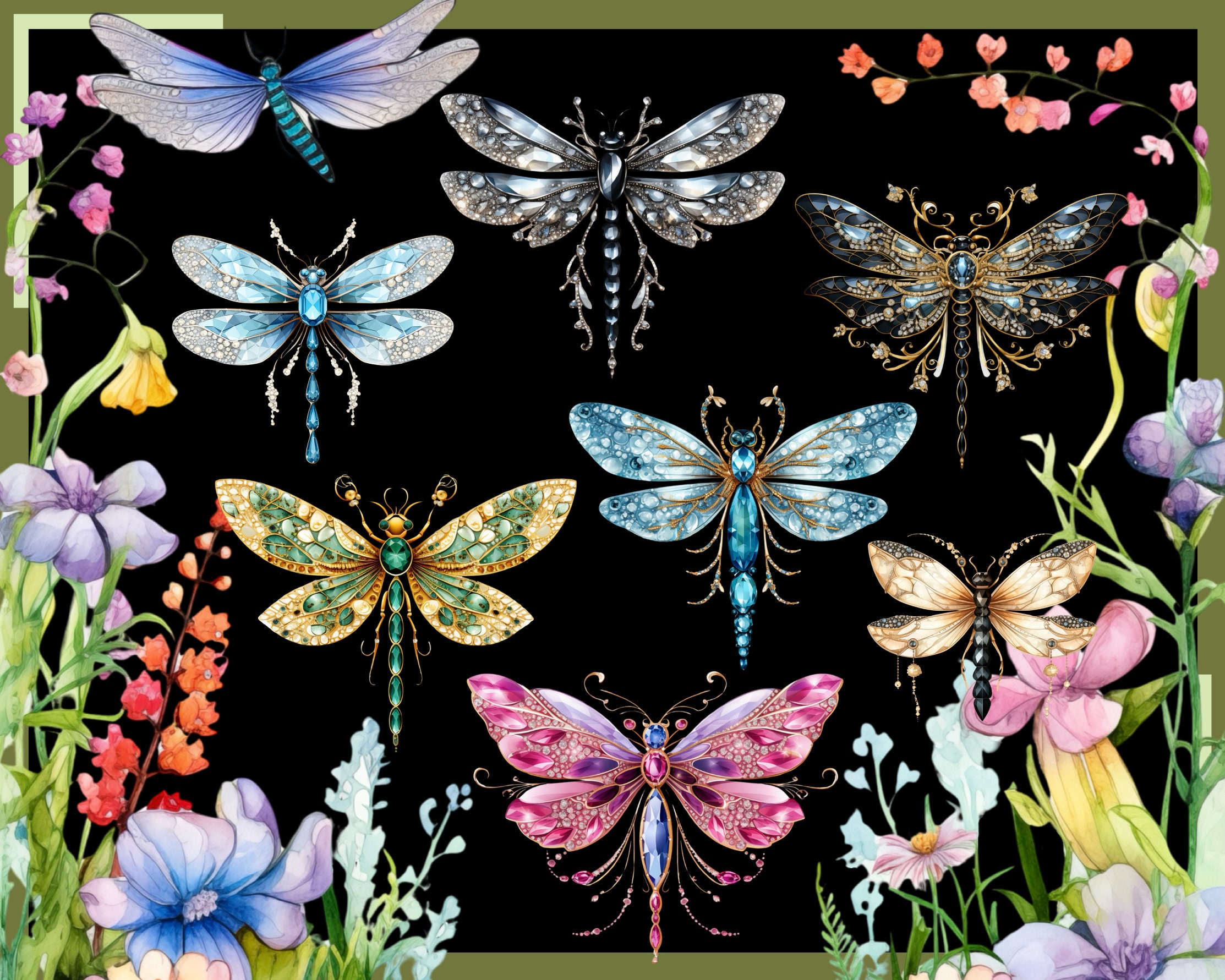 100 Dragonfly Clip Art: Stained Glass & Watercolor PNG (commercial Use ...