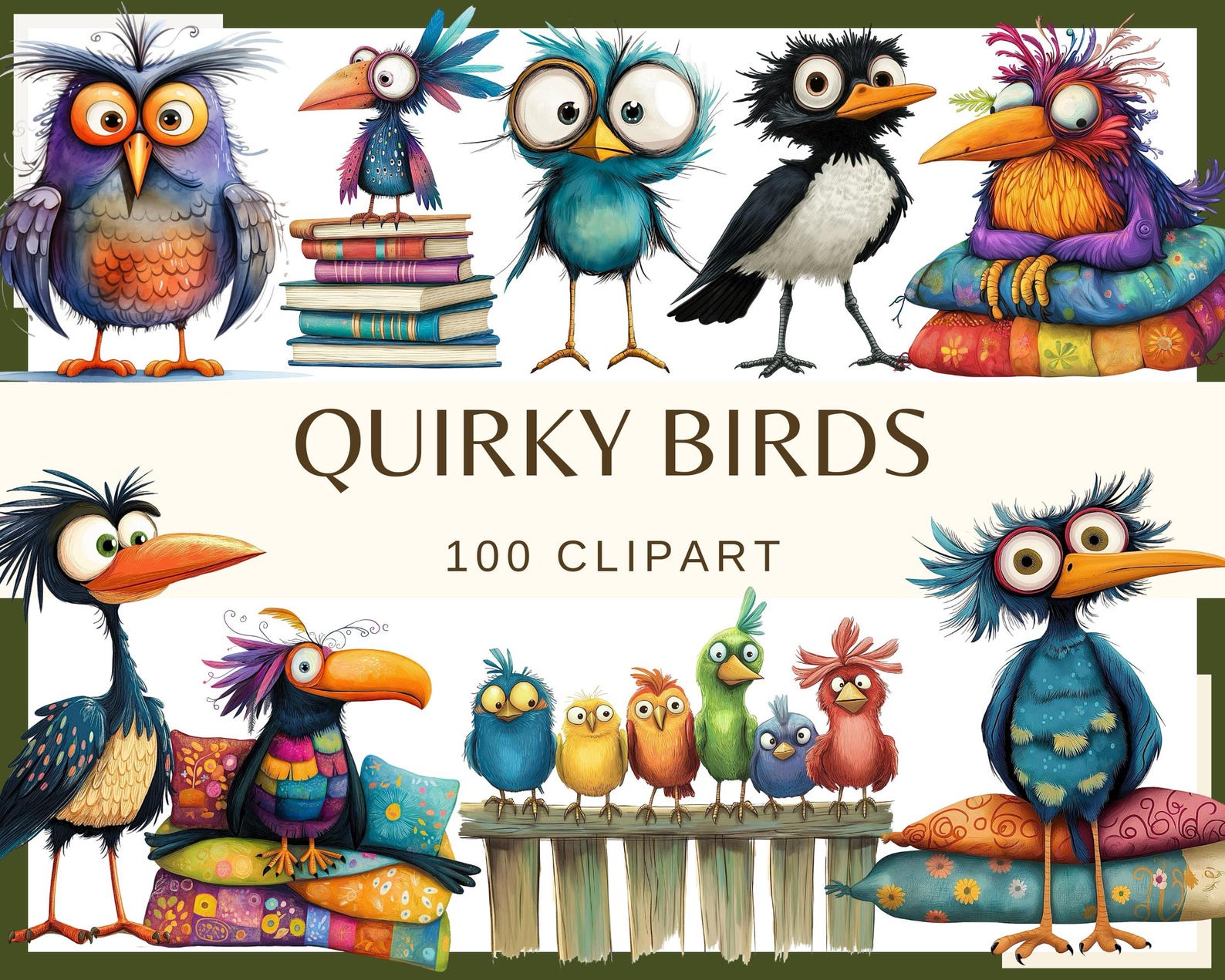 Quirky Birds Clip Art: 100 Funny Bird PNG Images (digital Download) - Etsy