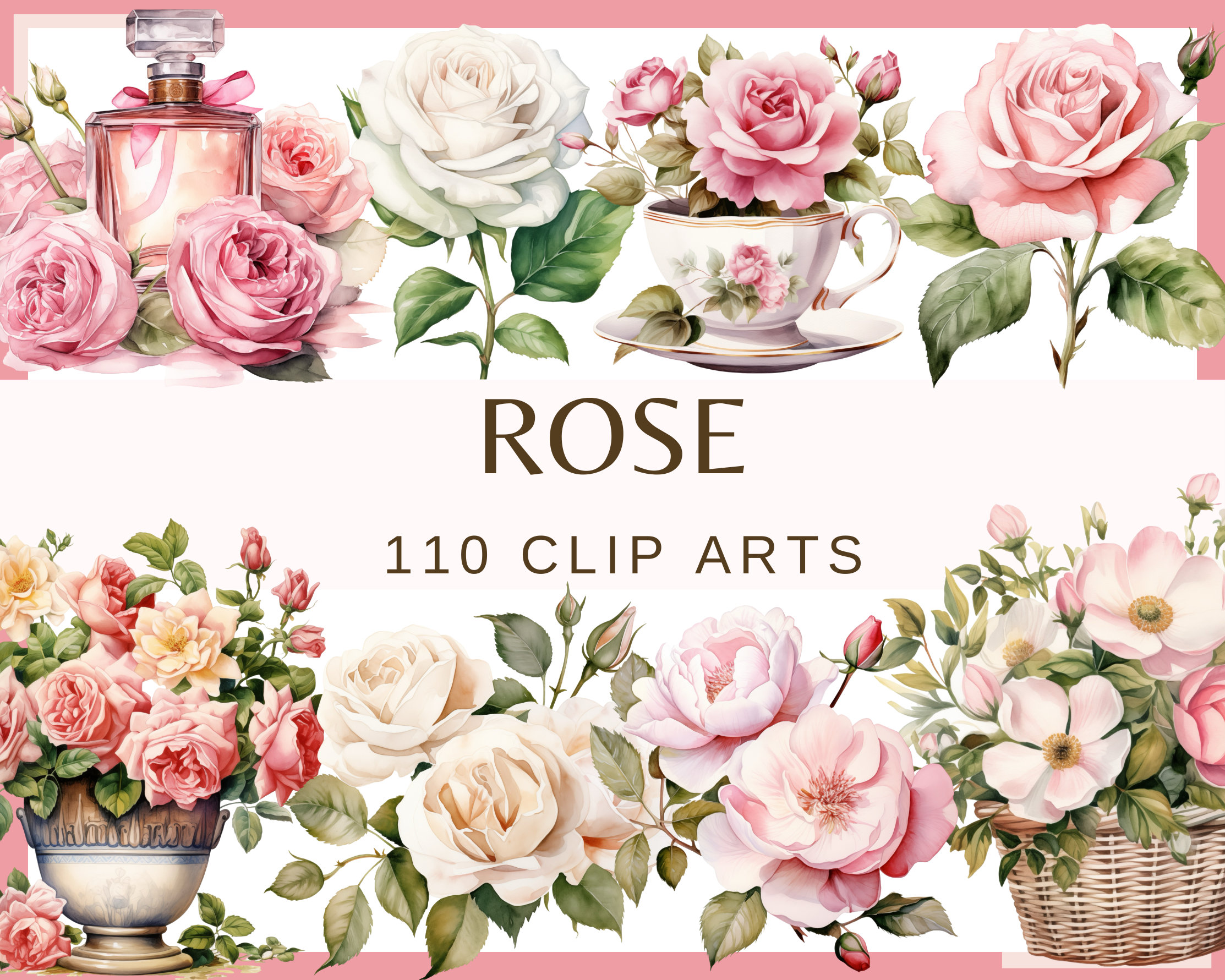 Rose Clipart Bundle: 110 Floral Pngs, Commercial Use - Etsy