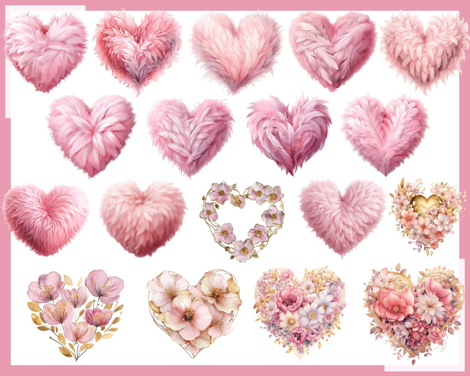 Pink Hearts Clip Art: 110 PNG, 300 DPI Valentine's Day Graphics, Love ...
