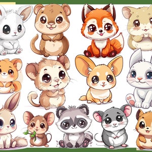 CUTE KAWAII Domestic ANIMALS - 100 Clip Arts (300 Dpi, Cute Animals ...
