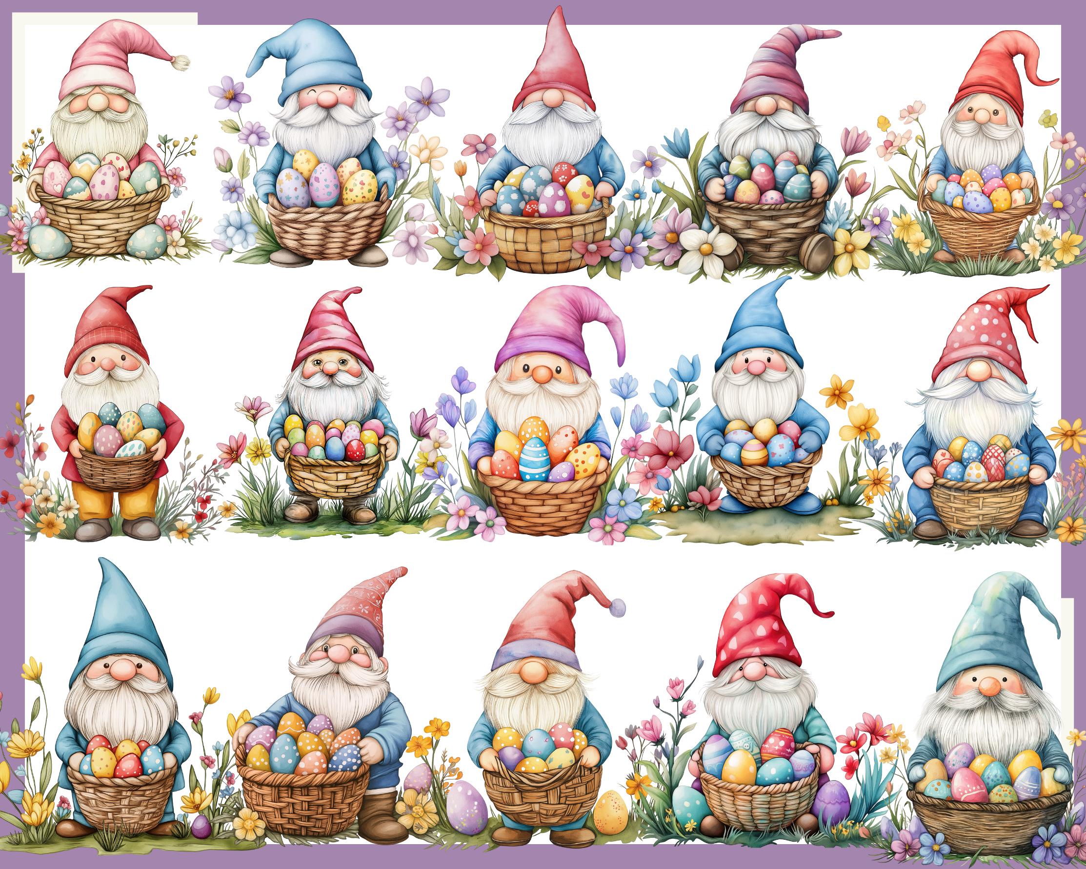 Easter Gnomes Watercolor Clipart: 110 PNG Illustrations (commercial Use ...