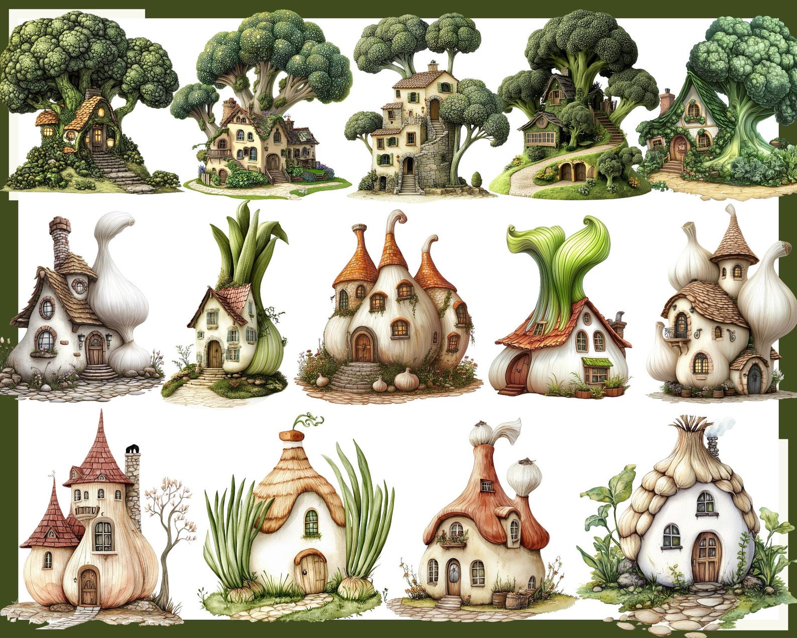 Watercolor Vegetable House Clipart: Fantasy Nursery Decor (130 PNG) - Etsy