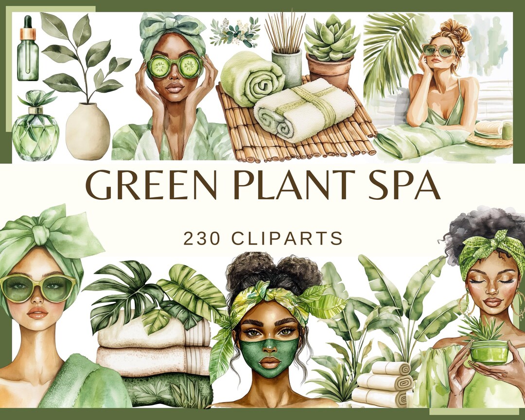 Green Plant Spa Clipart: Botanical Wellness Graphics (PNG, 300 DPI ...