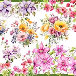 Summer Flowers Clipart: 120 PNG Floral Garden Graphics (digital ...