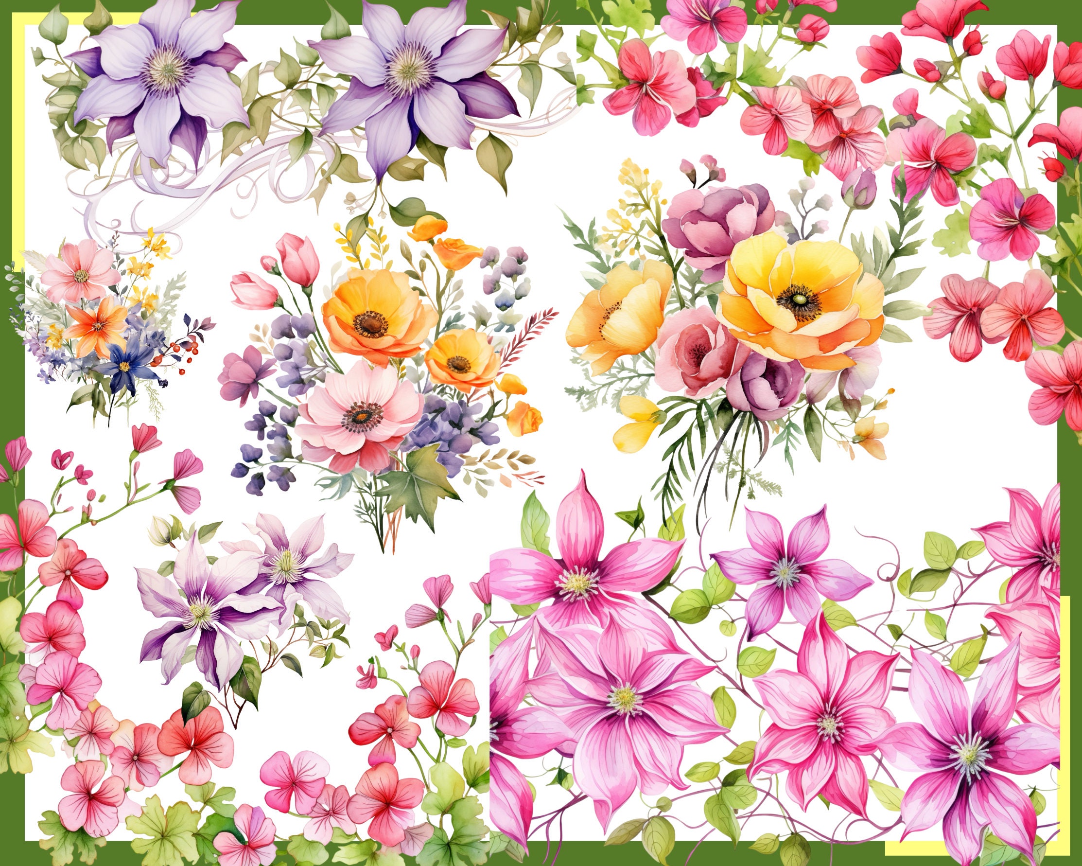 Summer Flowers: 120 PNG, 300 DPI Clipart Floral Garden Graphics ...