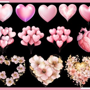 Pink Hearts Clip Art: 110 PNG, 300 DPI Valentine's Day Graphics, Love ...