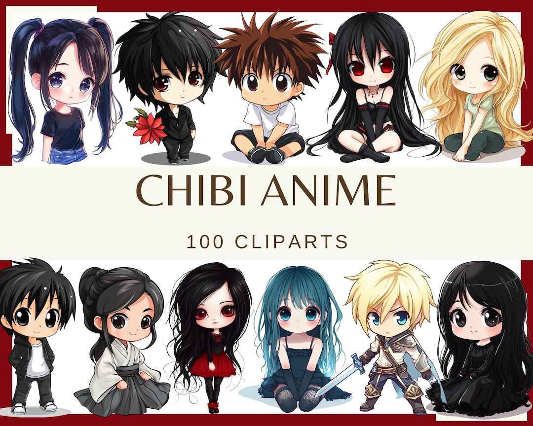 Chibi Anime Clipart: 100 Watercolor Cartoon Pngs (digital Download) - Etsy