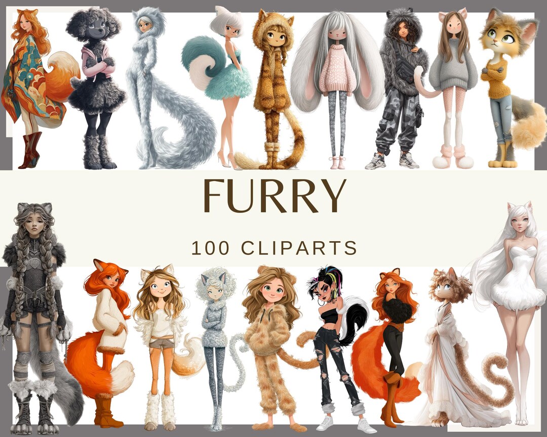 Furry Girl Clipart: 100 PNG Animal Graphics (commercial Use) - Etsy