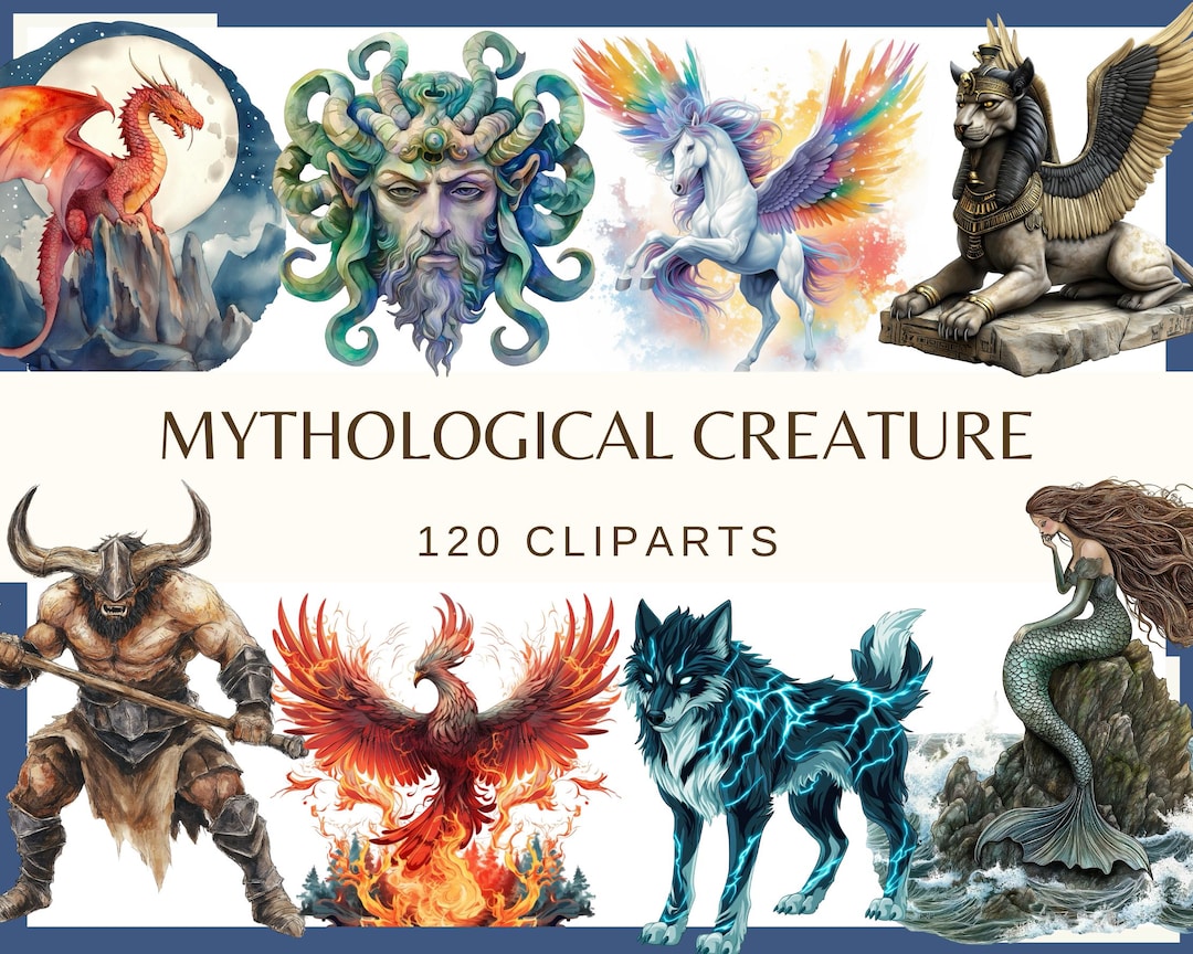 MYTHOLOGICAL CREATURES - 120 Clip Arts (300 Dpi, Bundle, Digital ...
