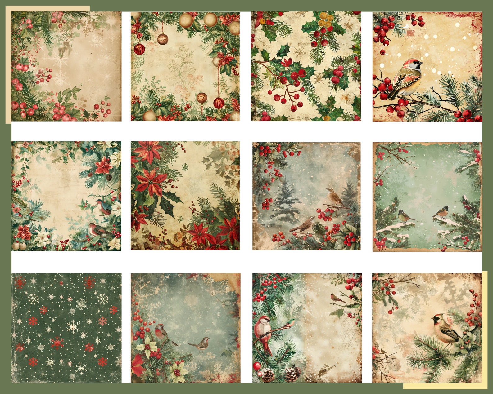 Vintage Christmas Digital Paper: 100 Winter Holiday Designs (300 Dpi ...