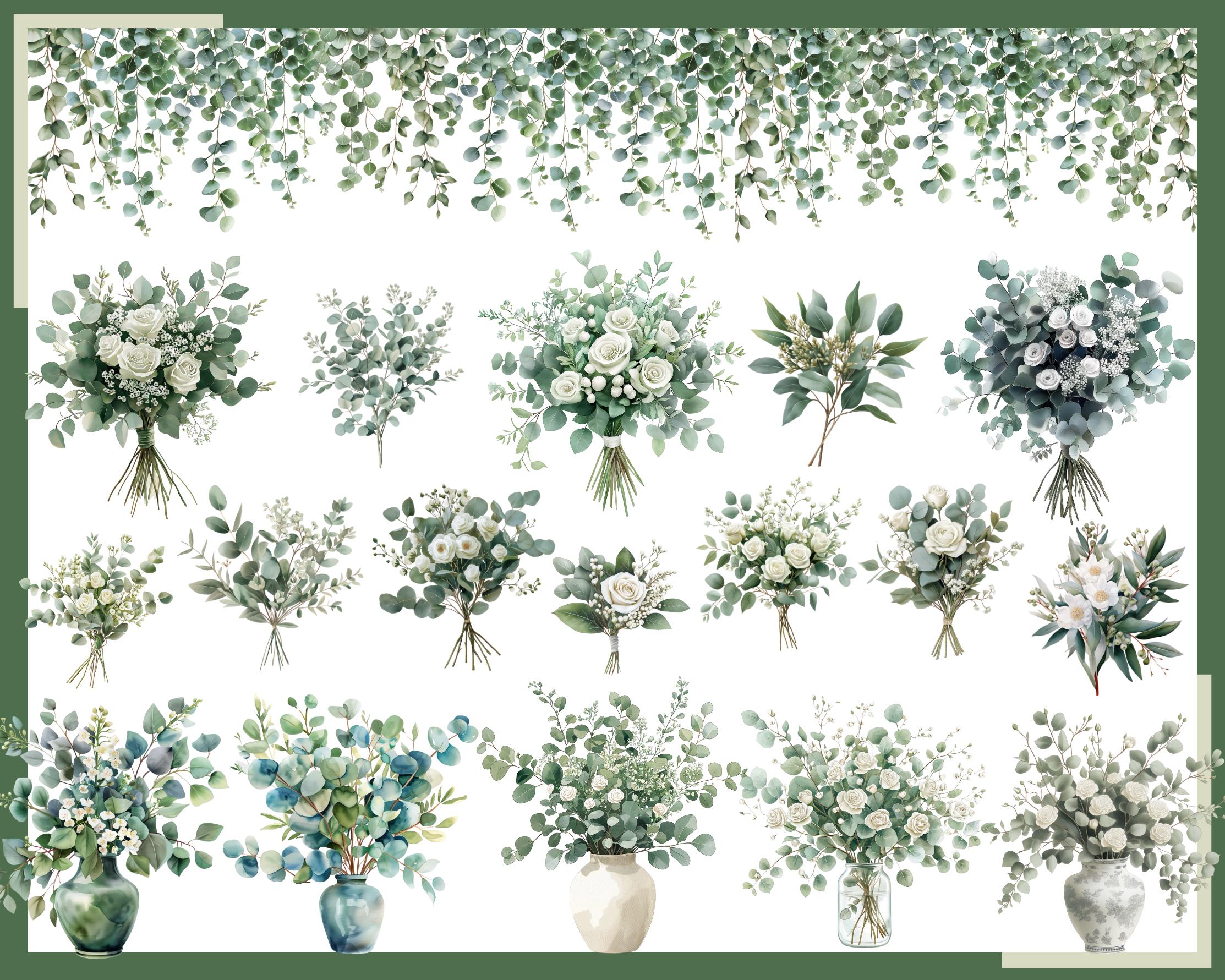 Eucalyptus Clipart Bundle: Watercolor Greenery, Floral PNG (140 Files ...