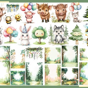 Woodland Birthday Clipart: Forest Animal Graphics (280 PNG) - Etsy