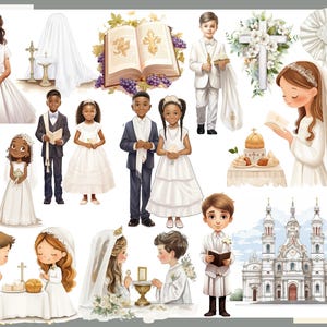 Watercolor First Holy Communion Clip Art: Rosary, Dove (digital ...