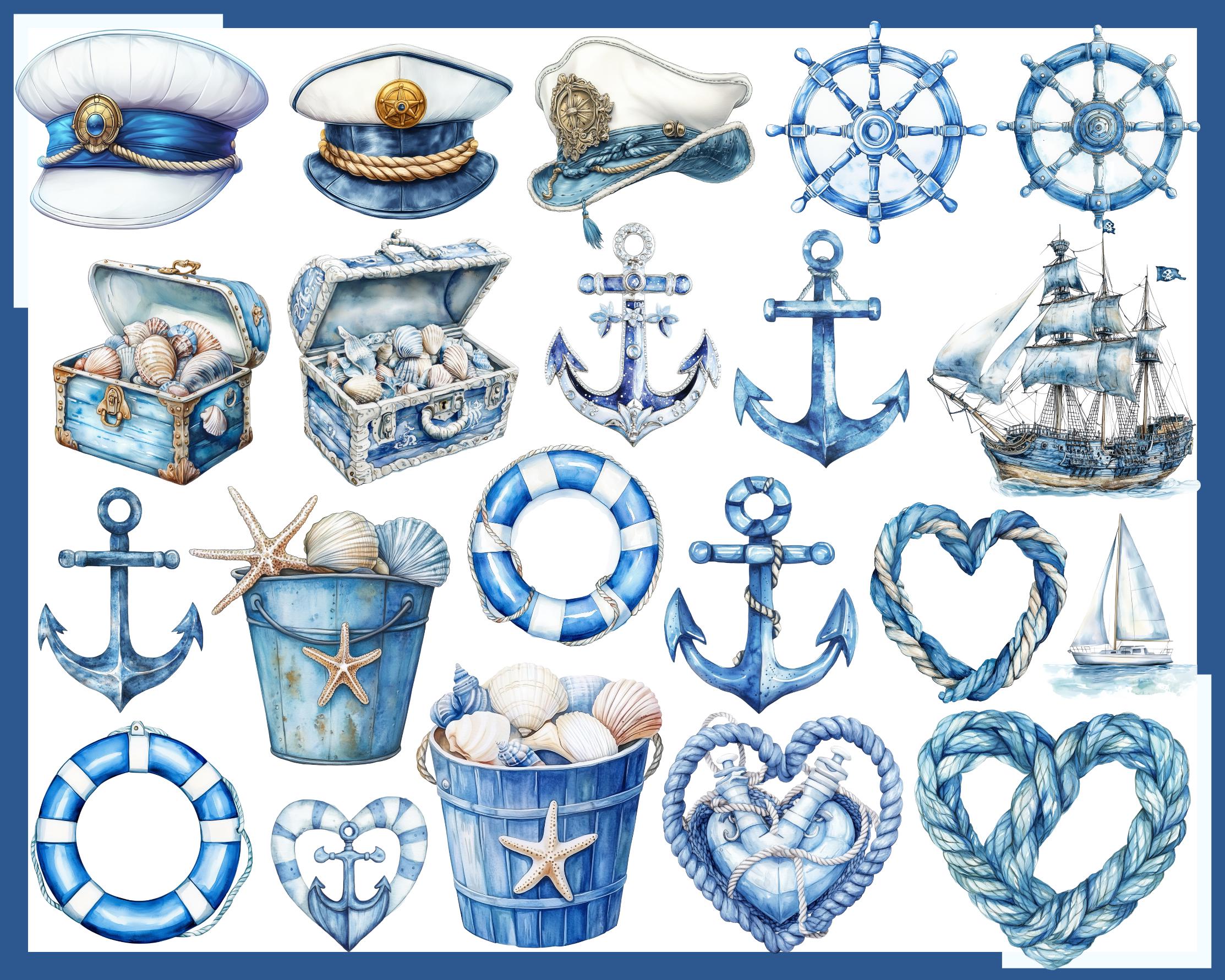 Nautical Navy: 120 PNG, 300 DPI Clipart Sea Marine Life Summer ...