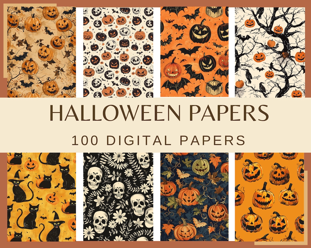100 Halloween Digital Papers: Witch, Ghost, Bat Patterns (300 DPI) (PNG ...
