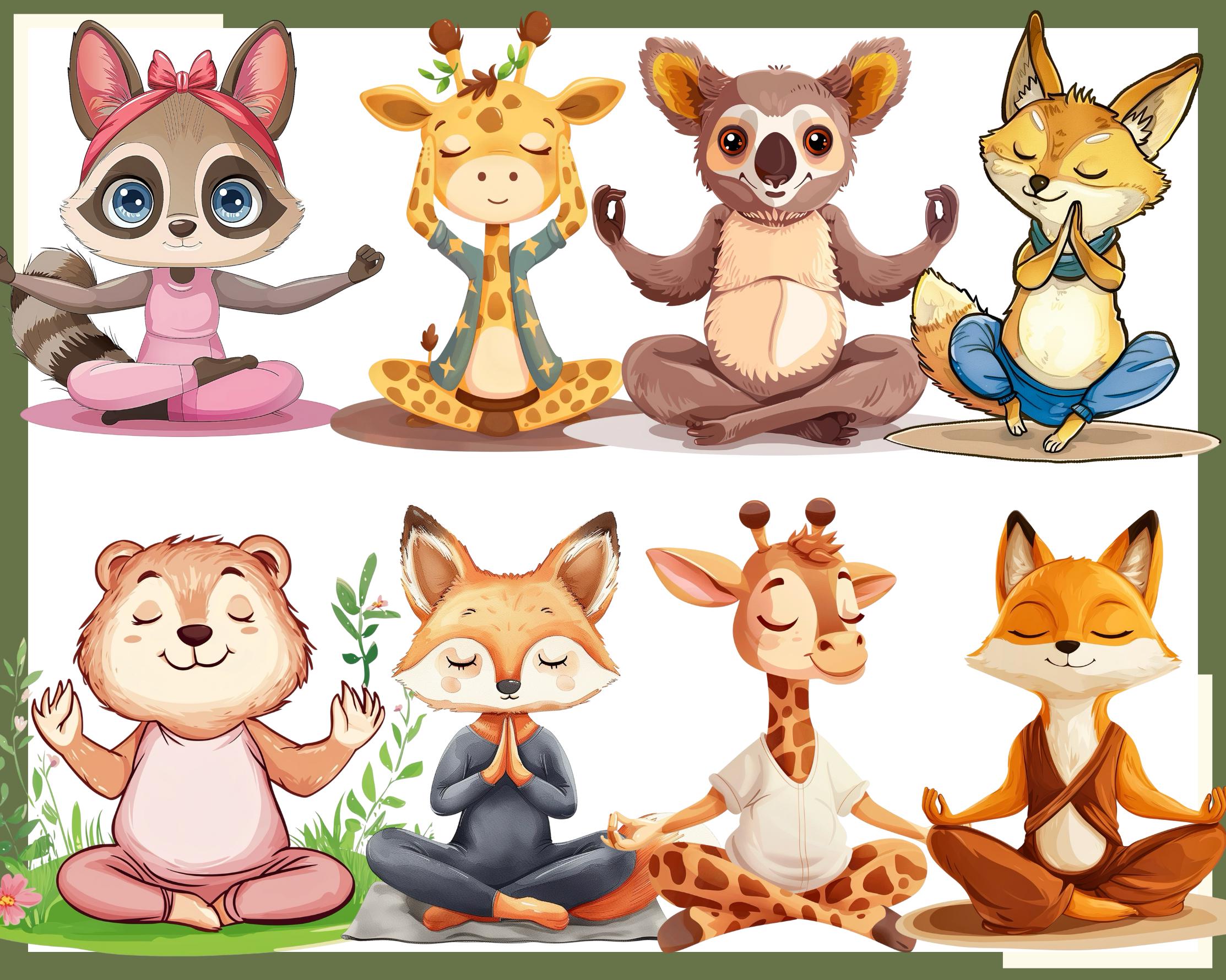 ANIMALS IN YOGA - 110 Clip Arts (300 Dpi, Cute Animals, Racoon, Fish ...