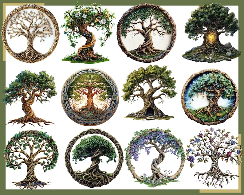 Sacred Tree of Life Clip Art: Esoteric Fantasy Trees (100 PNG, 300 DPI ...