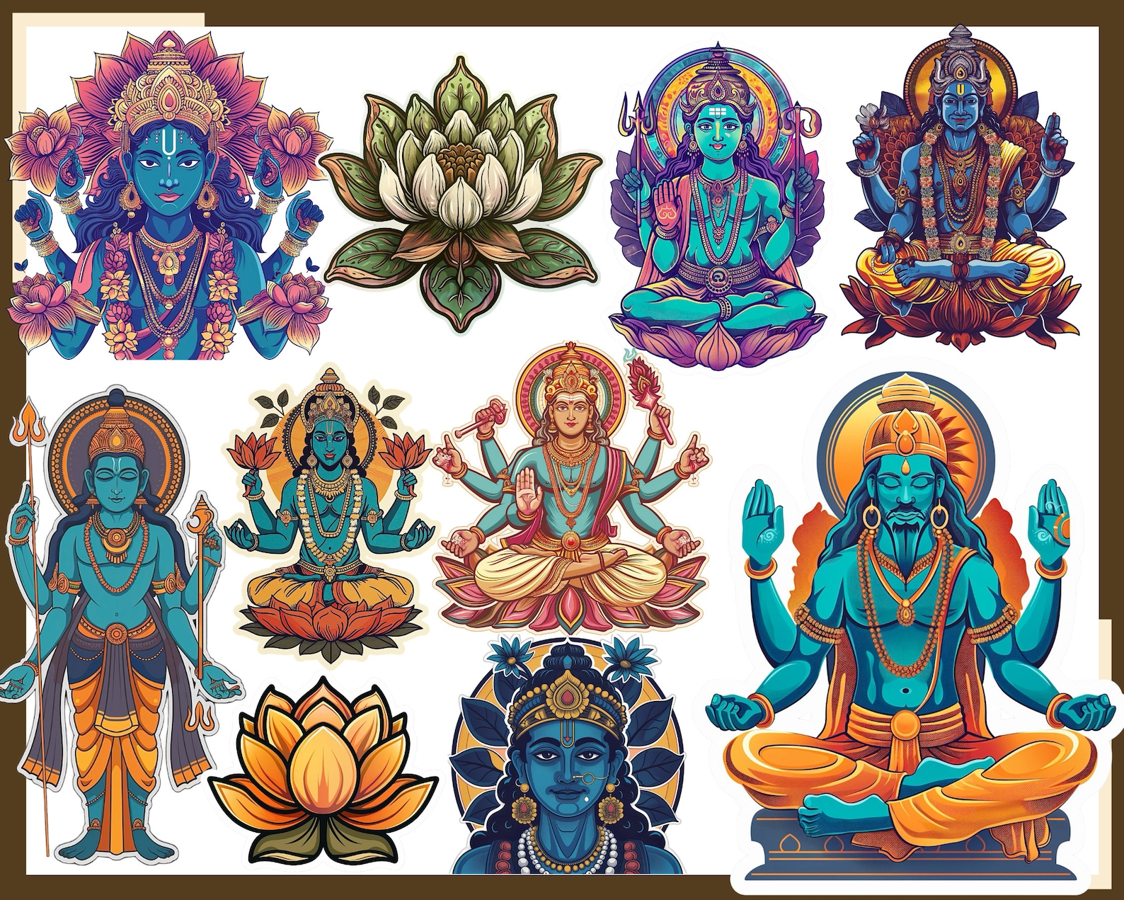 Hindu Gods Stickers: Shiva, Durga, Lakshmi, Vishnu, Ganesha (100 Pc ...