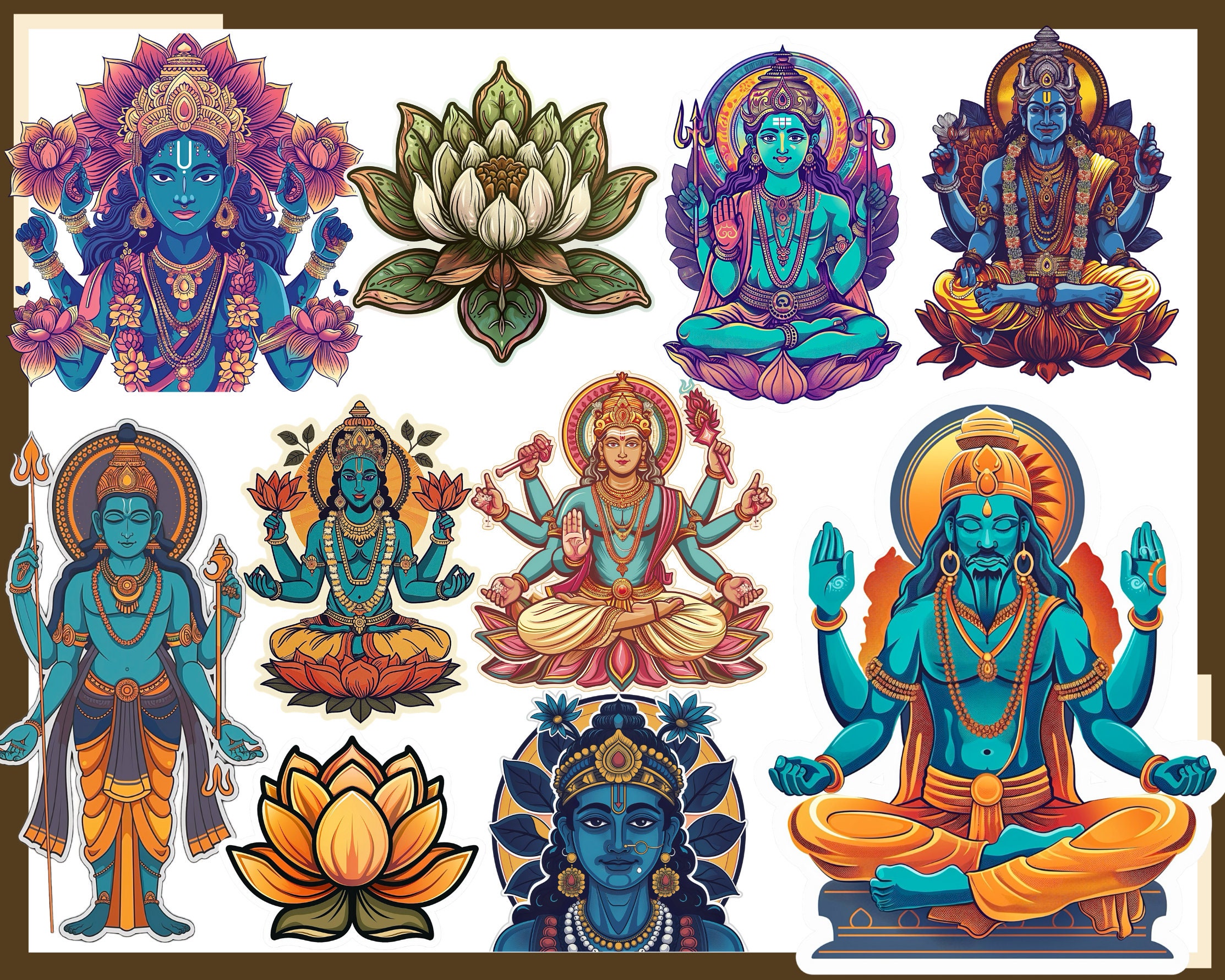 Hindu Gods Stickers: Shiva, Durga, Lakshmi, Vishnu, Ganesha (100 Pc ...