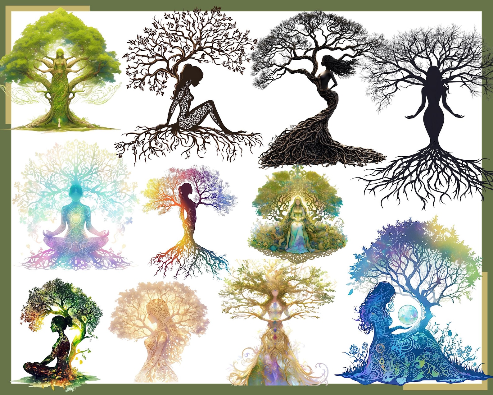 Sacred Tree of Life Clip Art: Esoteric Fantasy Trees (100 PNG, 300 DPI ...