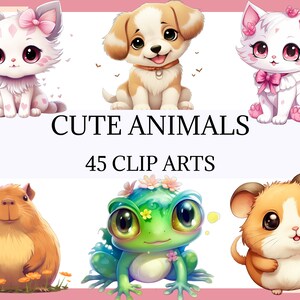 KAWAII ANIMALS 45 Clip Arts 300 Dpi, Cute Animals, Baby Animals ...