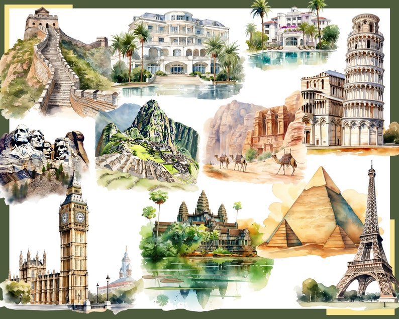 Travel Landmarks Clipart Bundle: World Monuments, Vacation Graphics ...