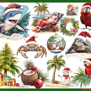 Tropical Christmas Clipart: Island Holiday PNG Graphics (120 Pc ...