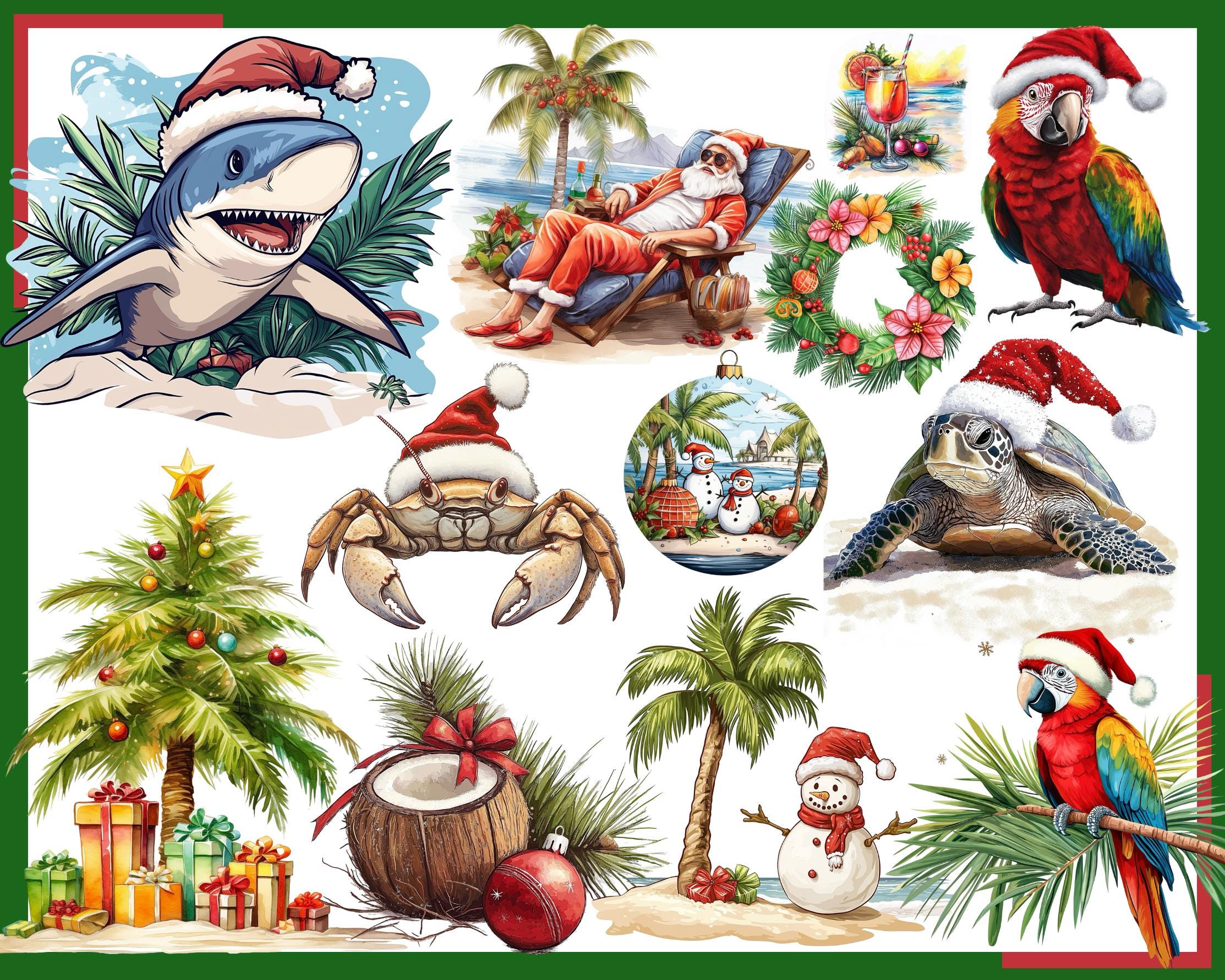 Tropical Christmas Clipart: Island Holiday PNG Graphics (120 Pc ...