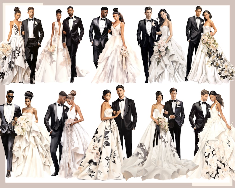 Watercolor Wedding Clip Art: Luxury Bride & Groom PNG Bundle (digital ...