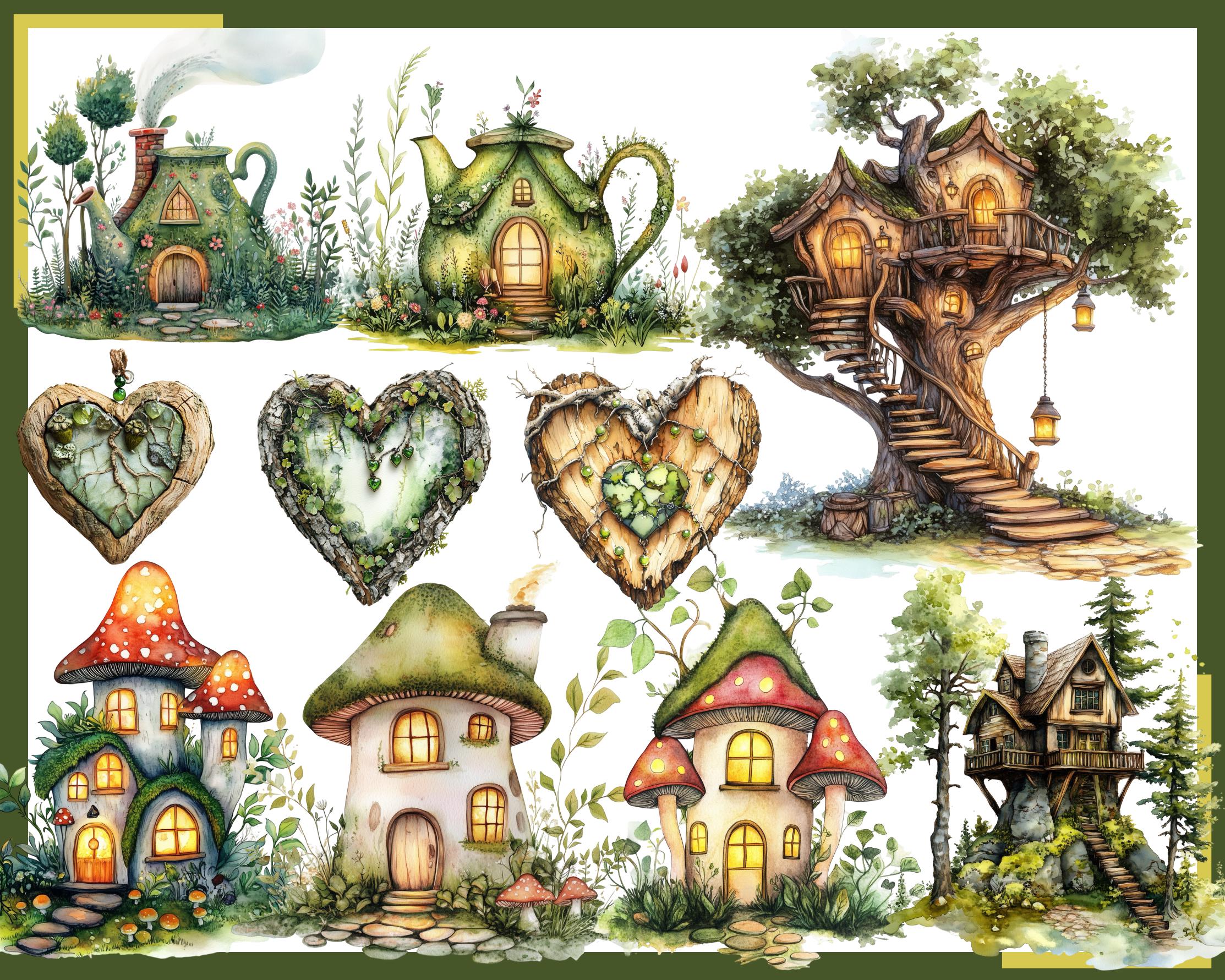 Fantasy Forest Clipart: Watercolor Woodland PNG, Fairy Tale Elements ...