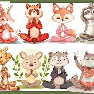 ANIMALS IN YOGA - 110 Clip Arts (300 Dpi, Cute Animals, Racoon, Fish ...