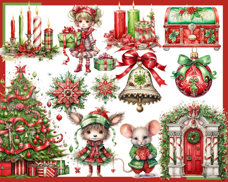 Red & Green Christmas Clip Art Bundle (110 PNG) - Etsy