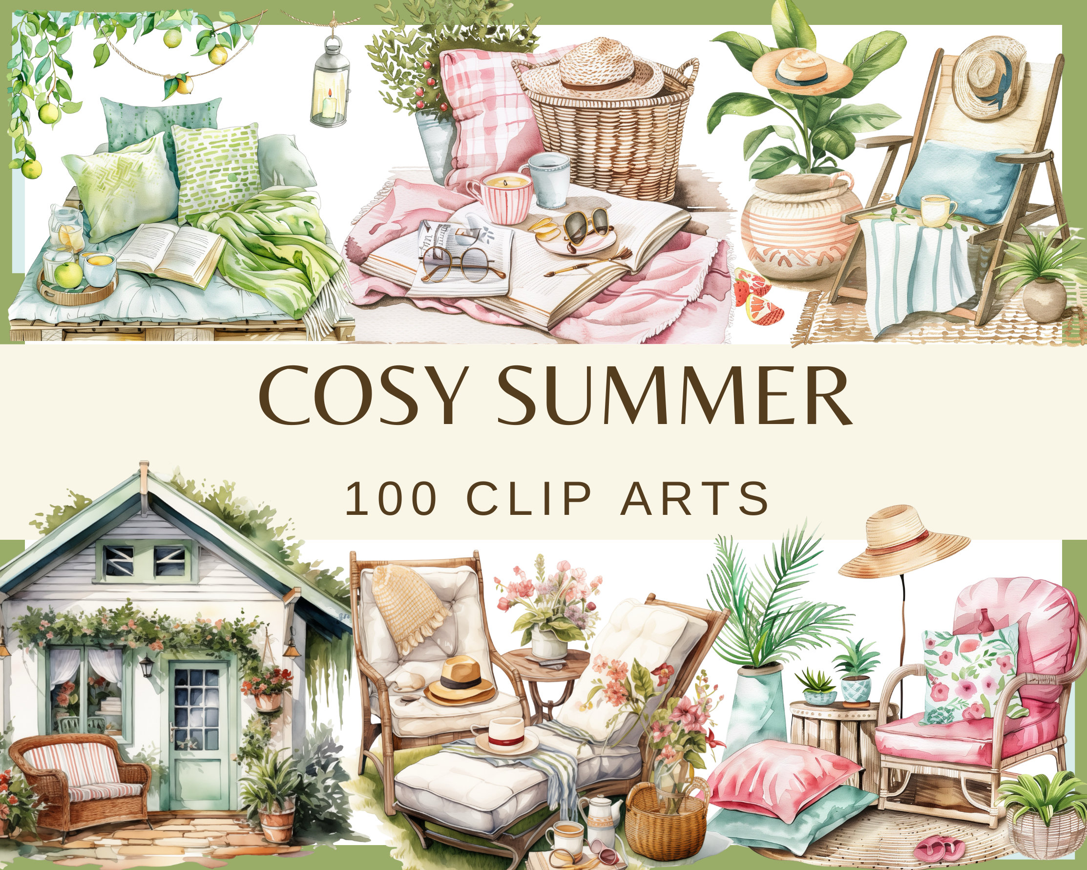 Cosy Summer: 100 PNG, 300 DPI Clipart Graphics (commercial Use, Digital ...