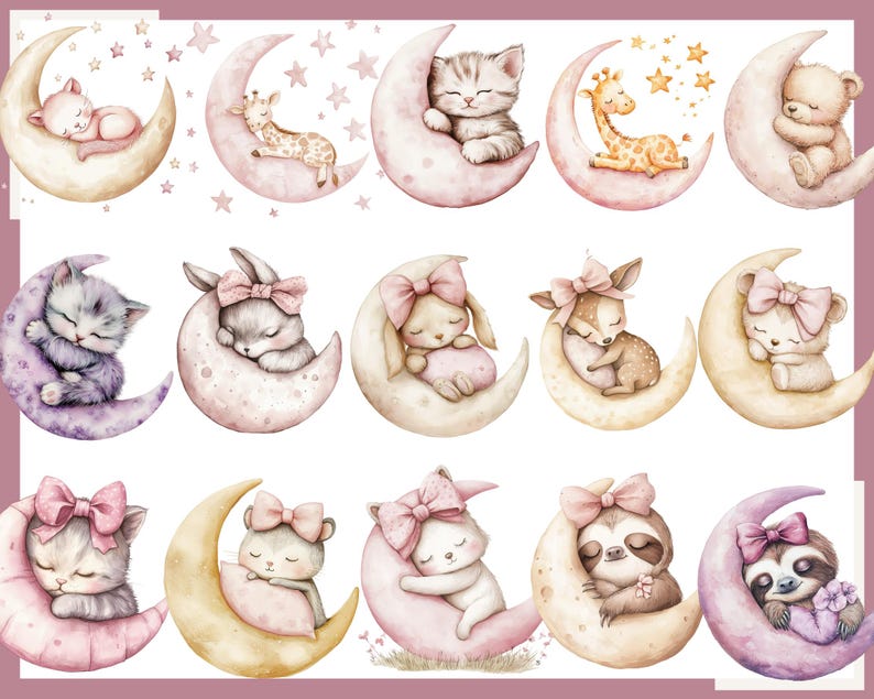 Girl's Baby Shower Clipart: Watercolor Animals (250 PNG) - Etsy