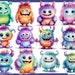 CUTE MONSTERS - 110 Watercolor Clip Arts ( 300 Dpi, Fantasy Monsters ...