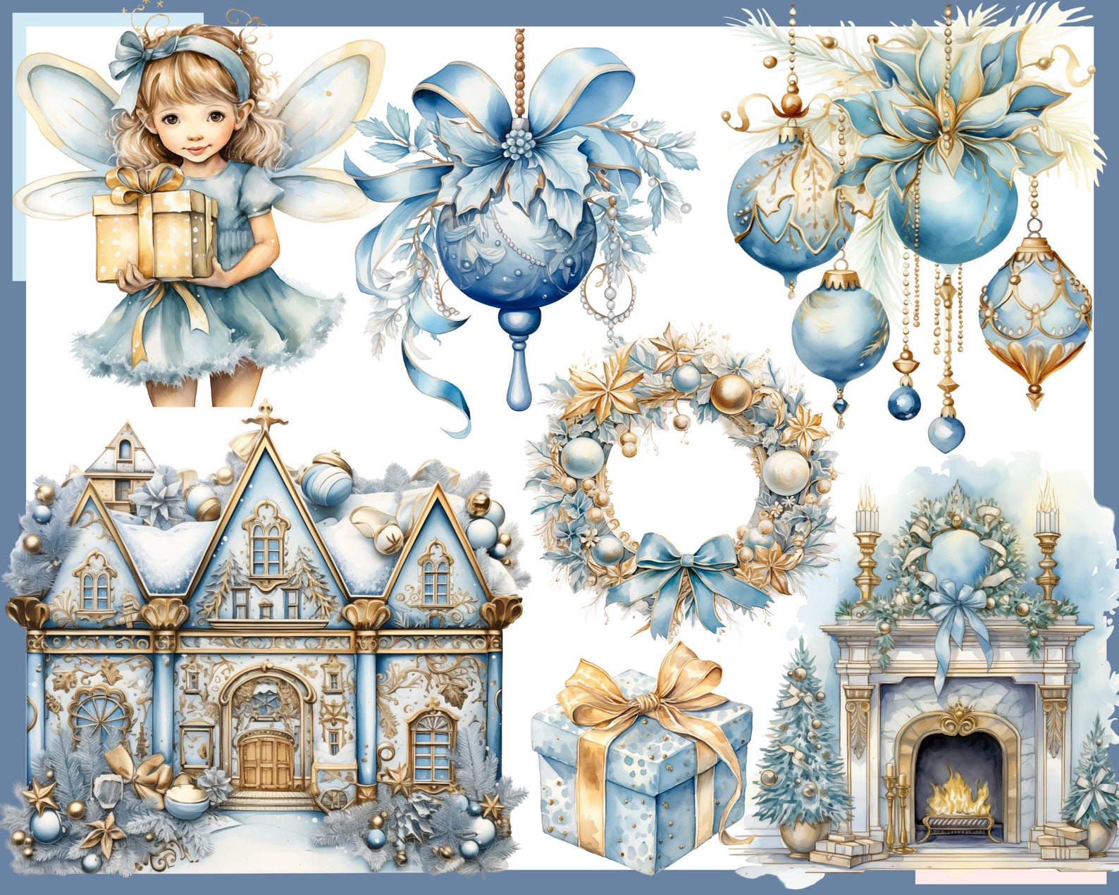 Blue Christmas Clip Art Bundle: 100+ Holiday Pngs (digital Download) - Etsy