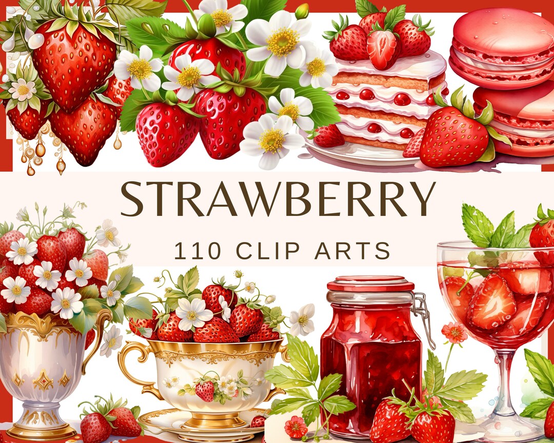 Strawberry Clip Art: 110 Food & Drink Illustrations (digital Download ...