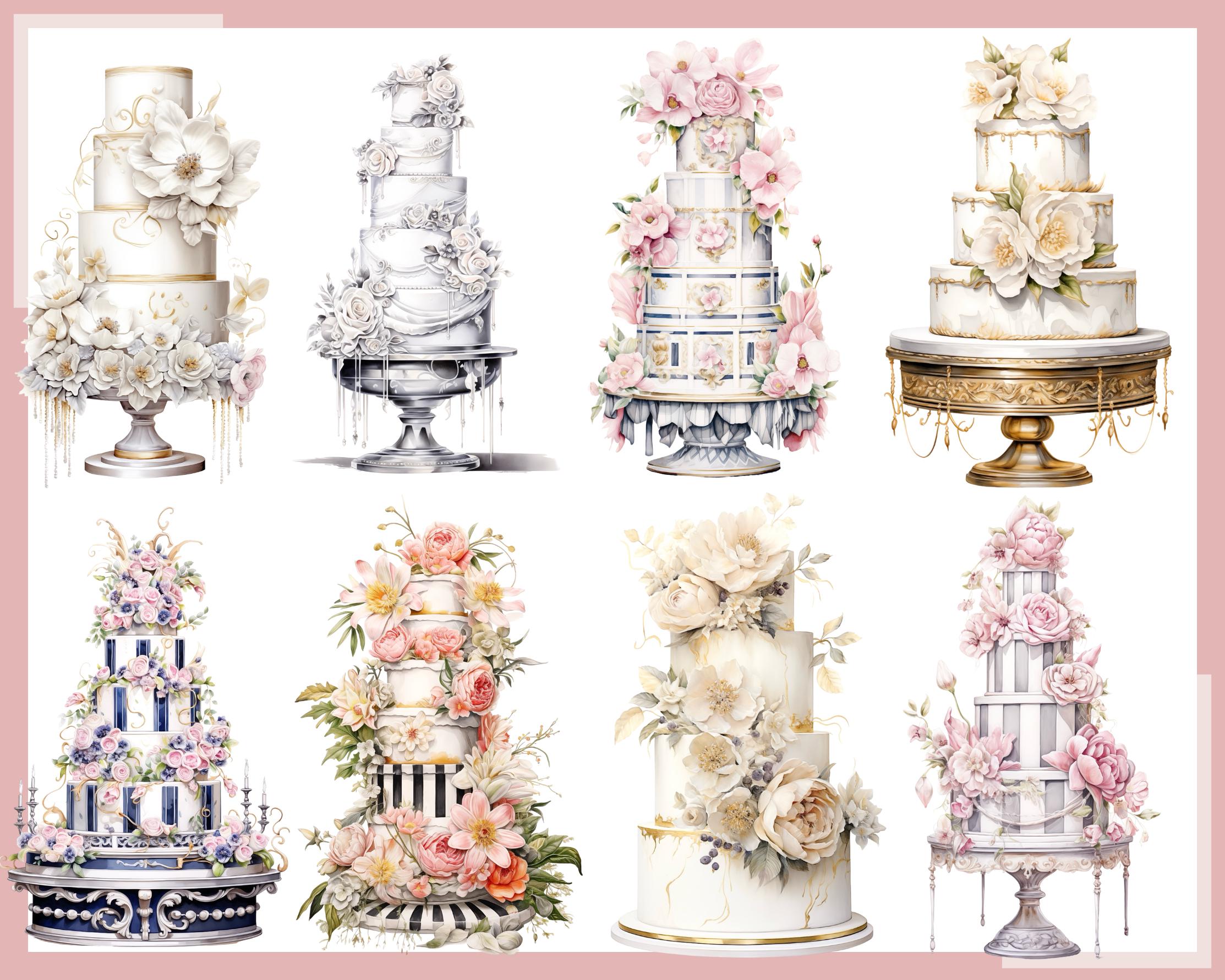 Watercolor Wedding Cake Clipart: 110 PNG Graphics (digital Download ...