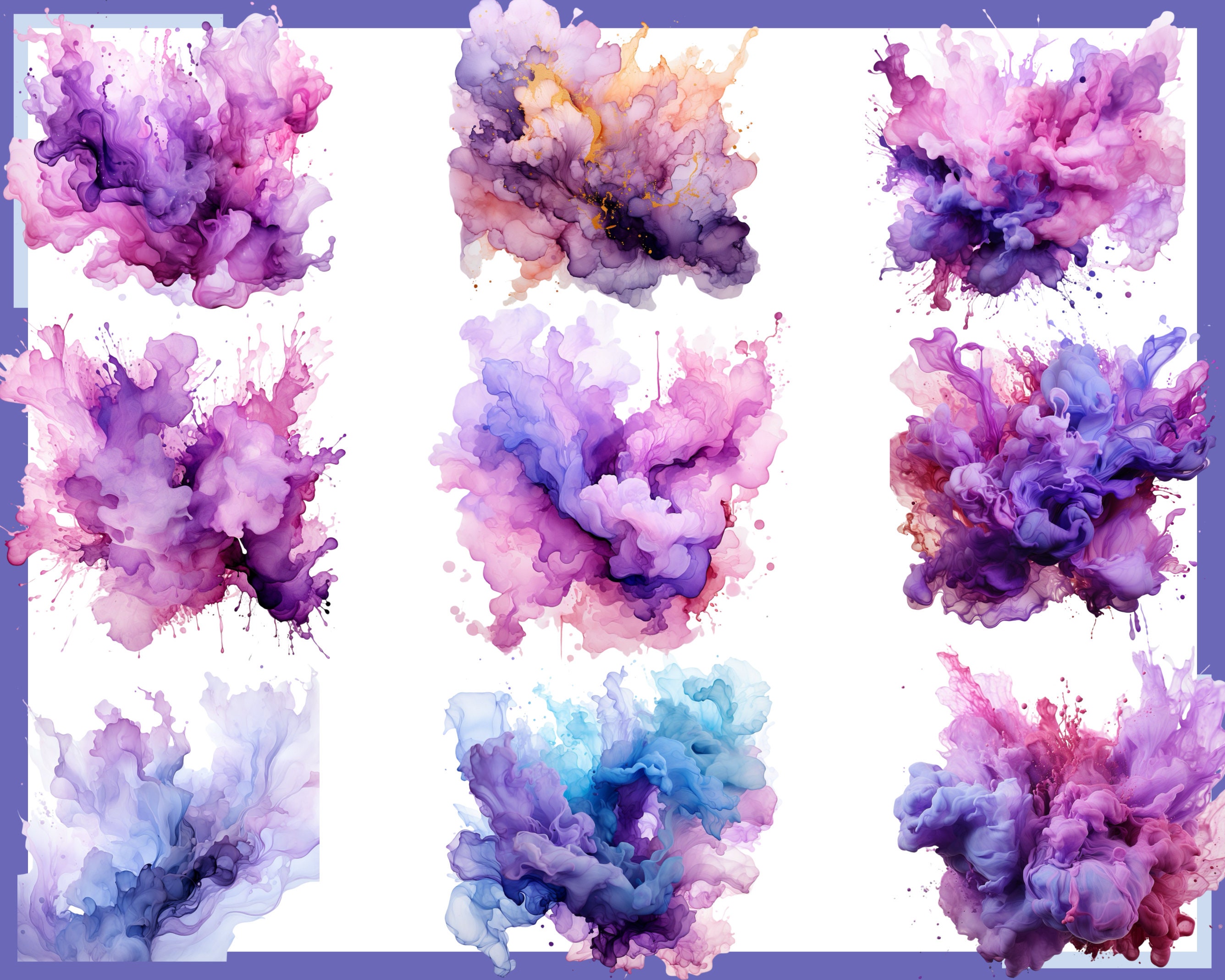Watercolor Ink Splash Clip Art: Abstract PNG Graphics (300 DPI) - Etsy